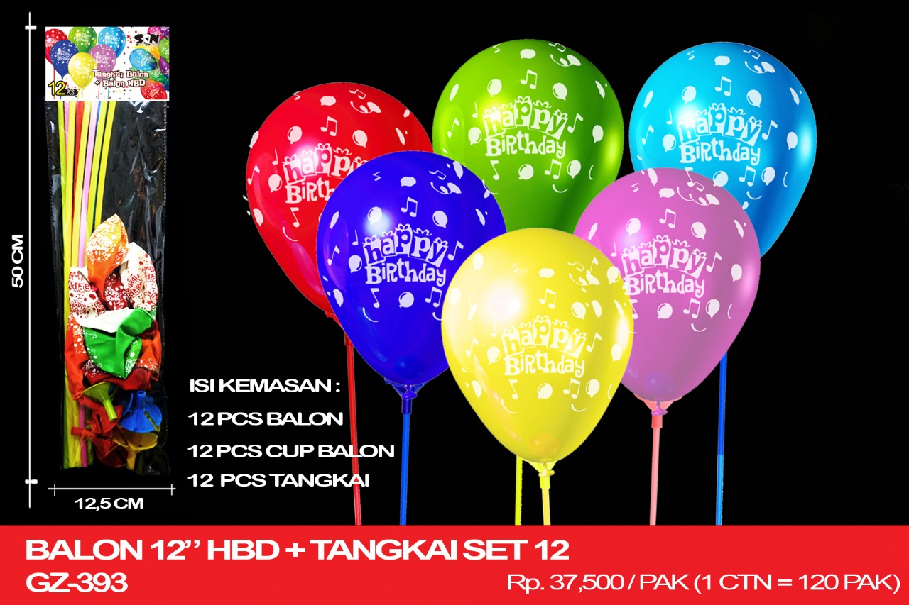 BALON 12″ HBD + TANGKAI SET 12 – Sumber Market